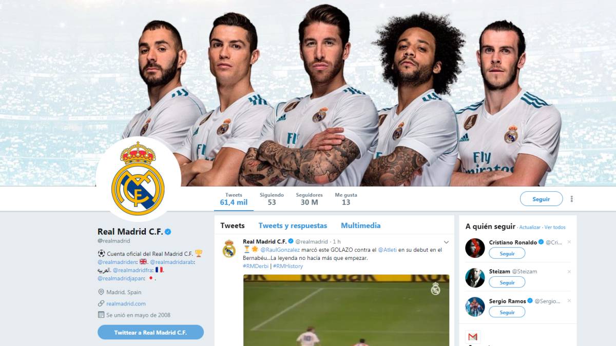 La cuenta oficial de Twitter del Real Madrid ya es la más seguida - AS.com